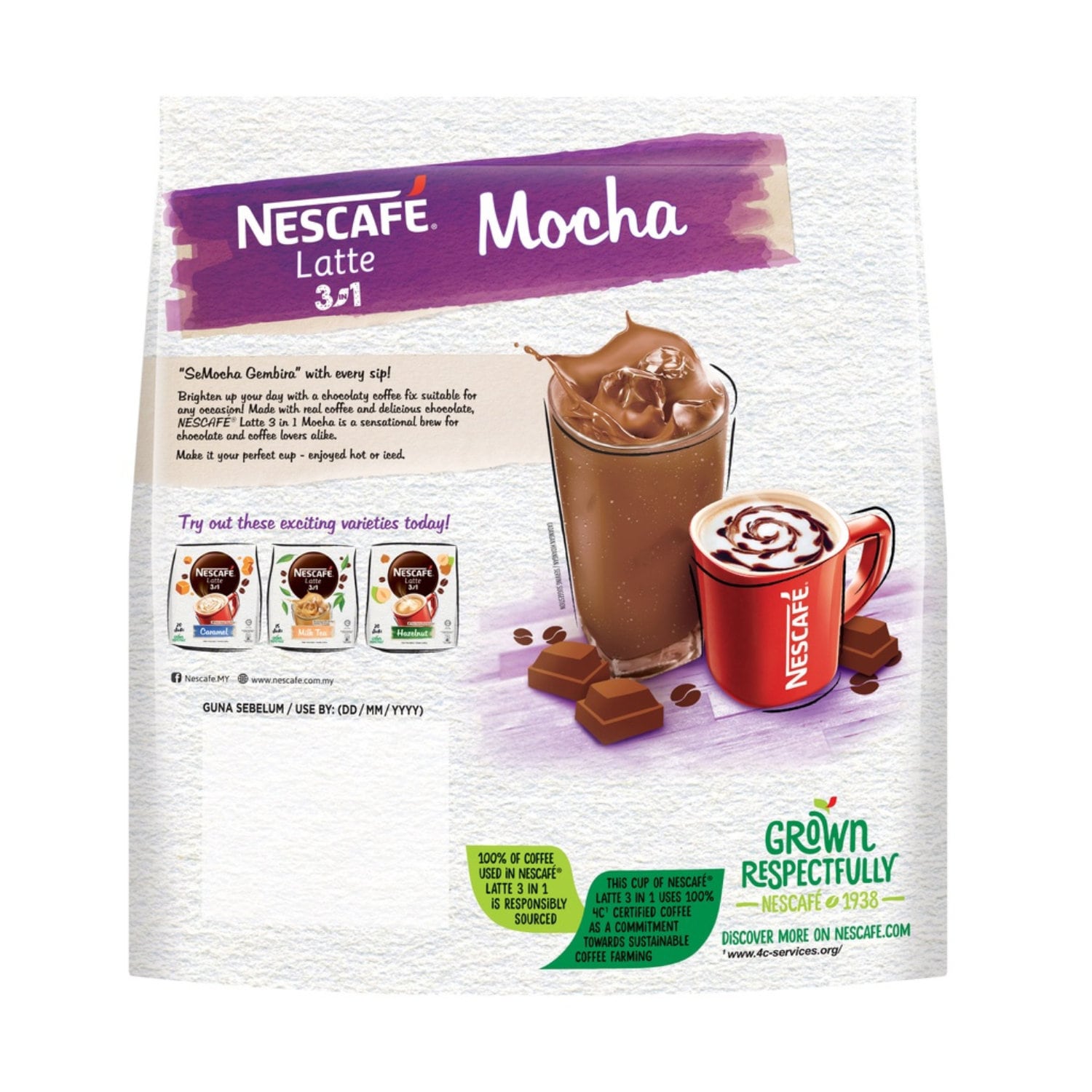 4 Pack NESCAFE 3 in 1 Latte Mocha Instant Coffee 30 Sticks Free ...