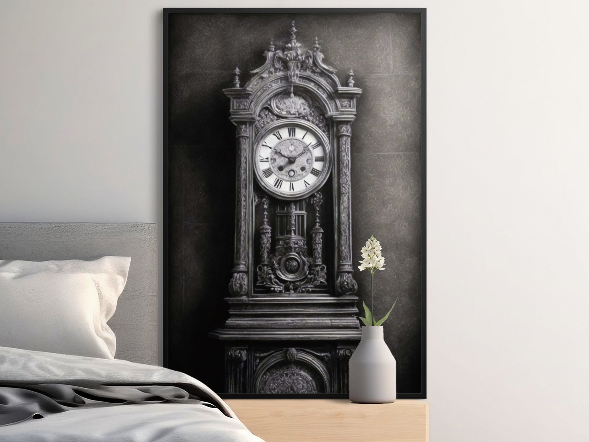 Rustic Grandfather Clock Digital Download, Antique Clock Sketch Wall ...