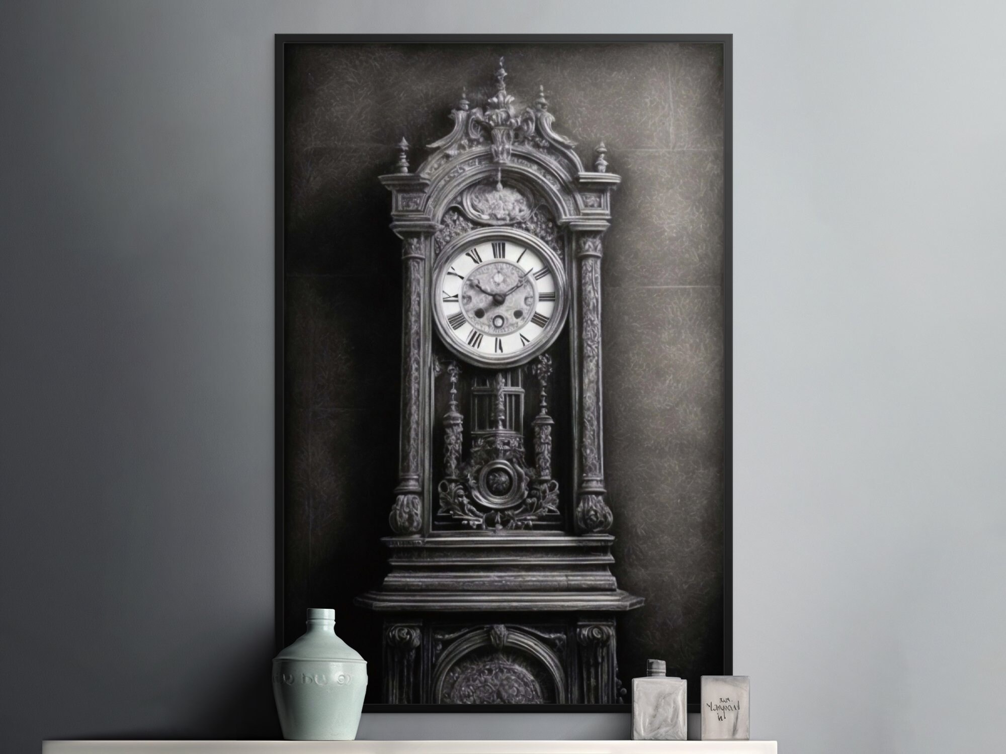 Rustic Grandfather Clock Digital Download, Antique Clock Sketch Wall ...