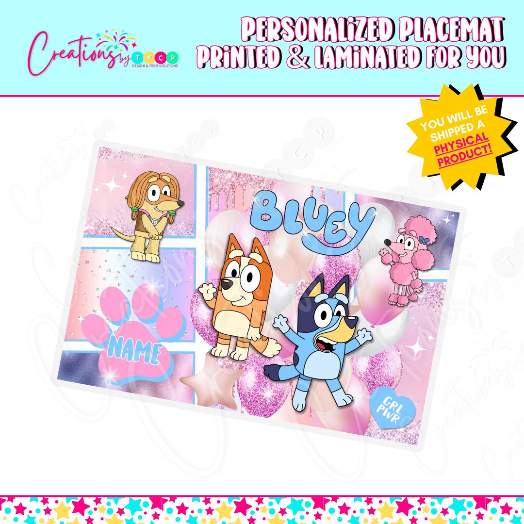 Personalized Bluey Kids Placemat: Laminated Activity Placemat, Party ...