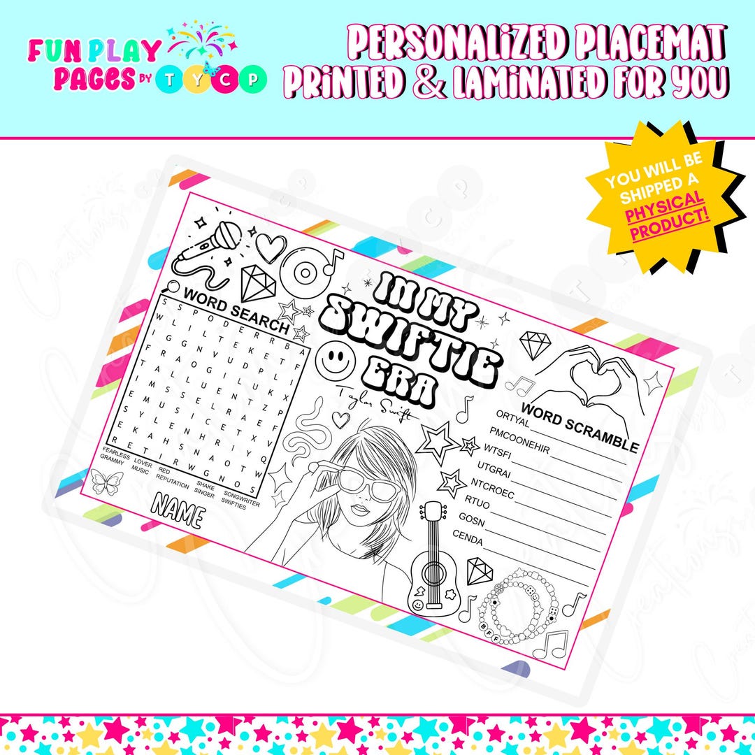 Personalized TS Showgirl Era Pop Star Kids Activity Laminated Placemat ...