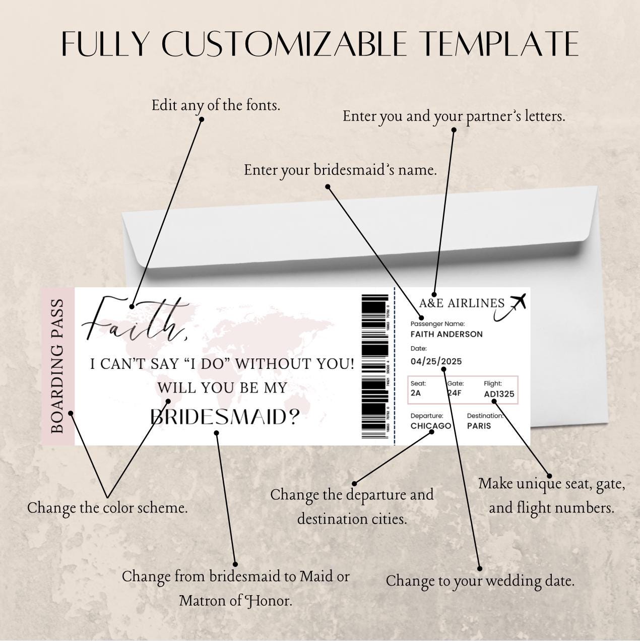 Bridesmaid Proposal Boarding Pass Digital Template - Etsy