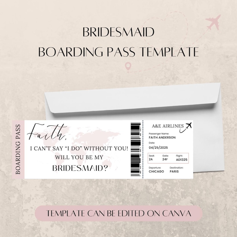 Bridesmaid Proposal Boarding Pass Digital Template - Etsy