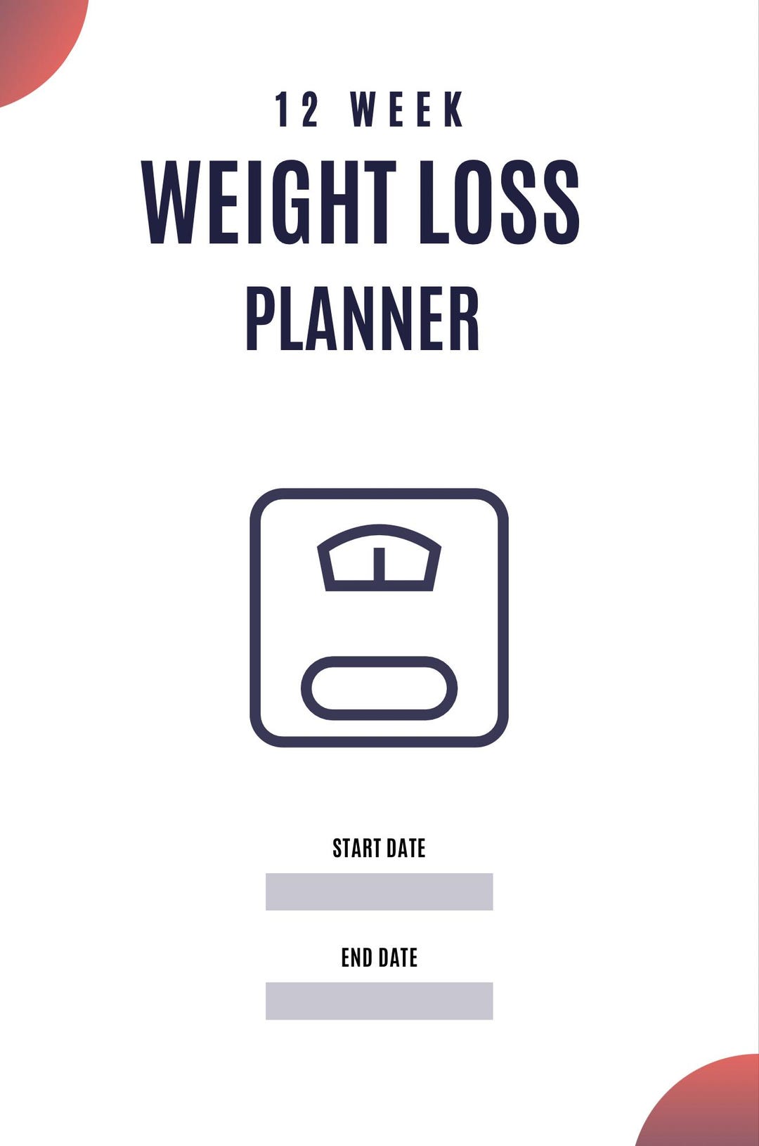 12 Week Weight Loss Planner, Progress Tracker (digital Download) - Etsy