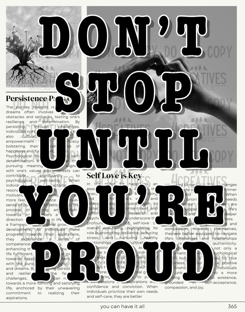 Don't Stop Until Youre Proud Printable Wall Art PNG Self Love ...