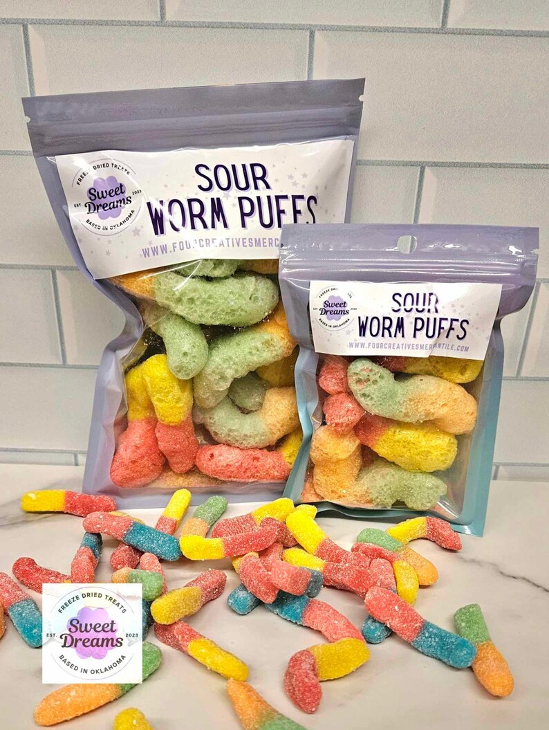 Sour Worm Puffs Freeze Dried Candy Light Crisp Airy Crunchy Flavorful ...