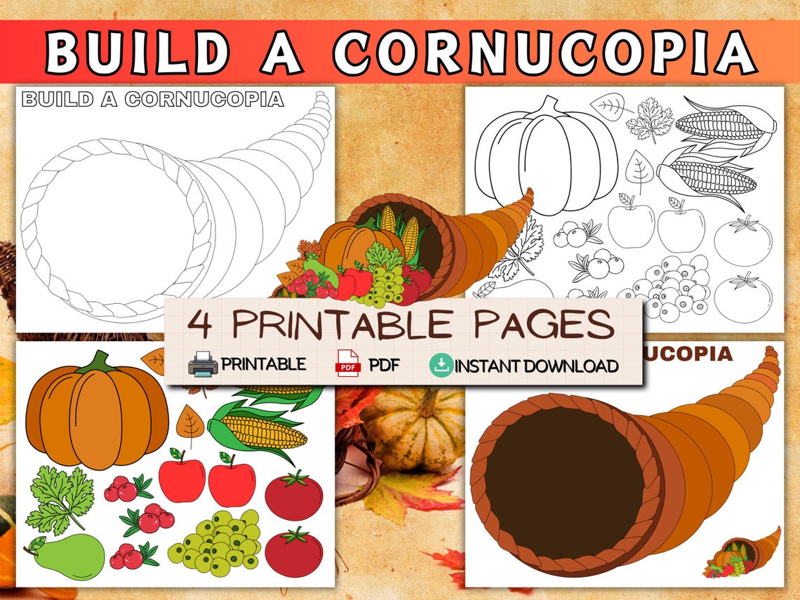 Build a Cornucopia Printable Thanksgiving Craft Activity for Kids Color ...