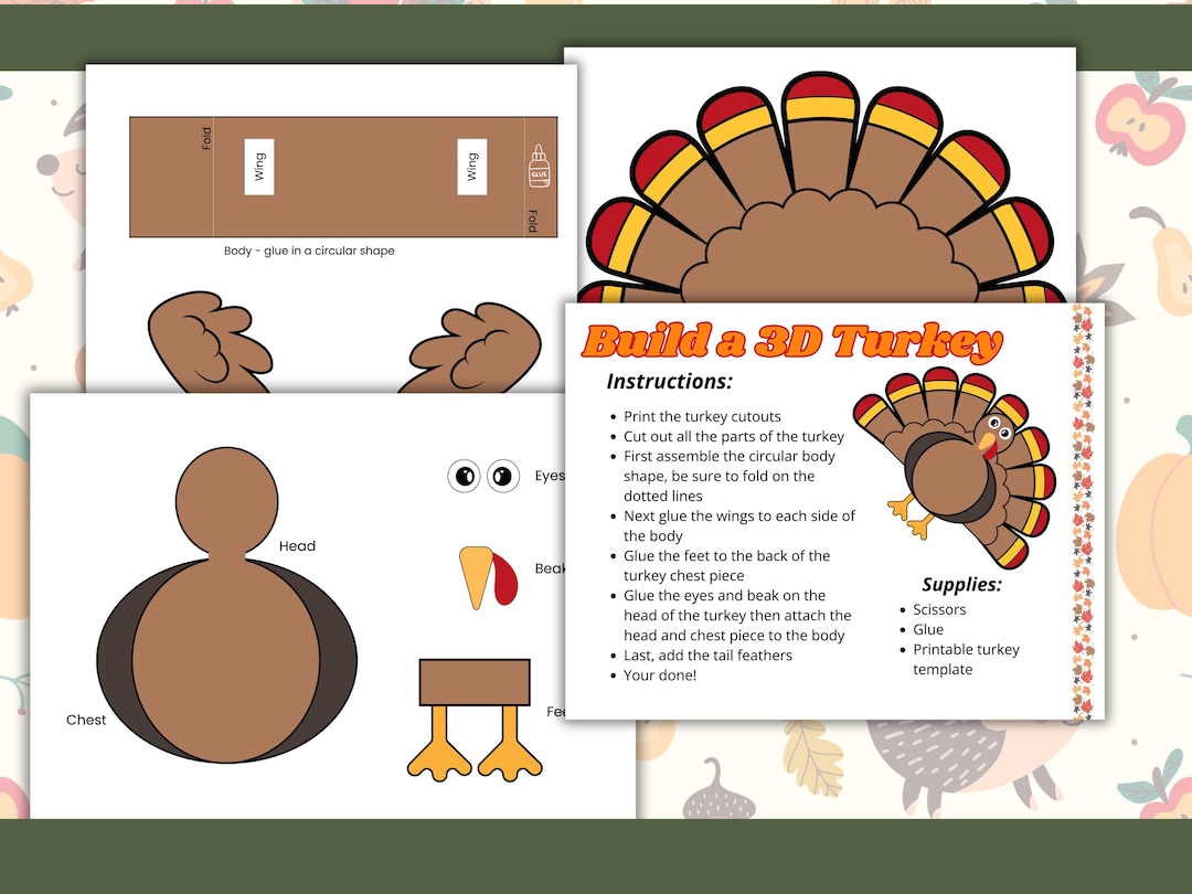 3D Build a Turkey Printable Fun Thanksgiving Craft for Kids Print, Cut ...