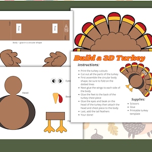 3D Build a Turkey Printable Fun Thanksgiving Craft for Kids Print, Cut ...