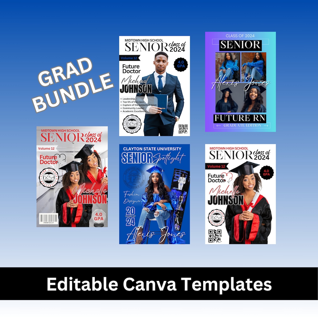 Graduation Magazine Cover Editable Canva Template Digital Design ...