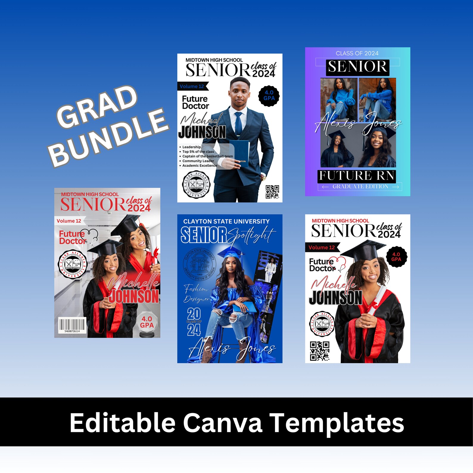 Graduation Magazine Cover Editable Canva Template Digital Design ...