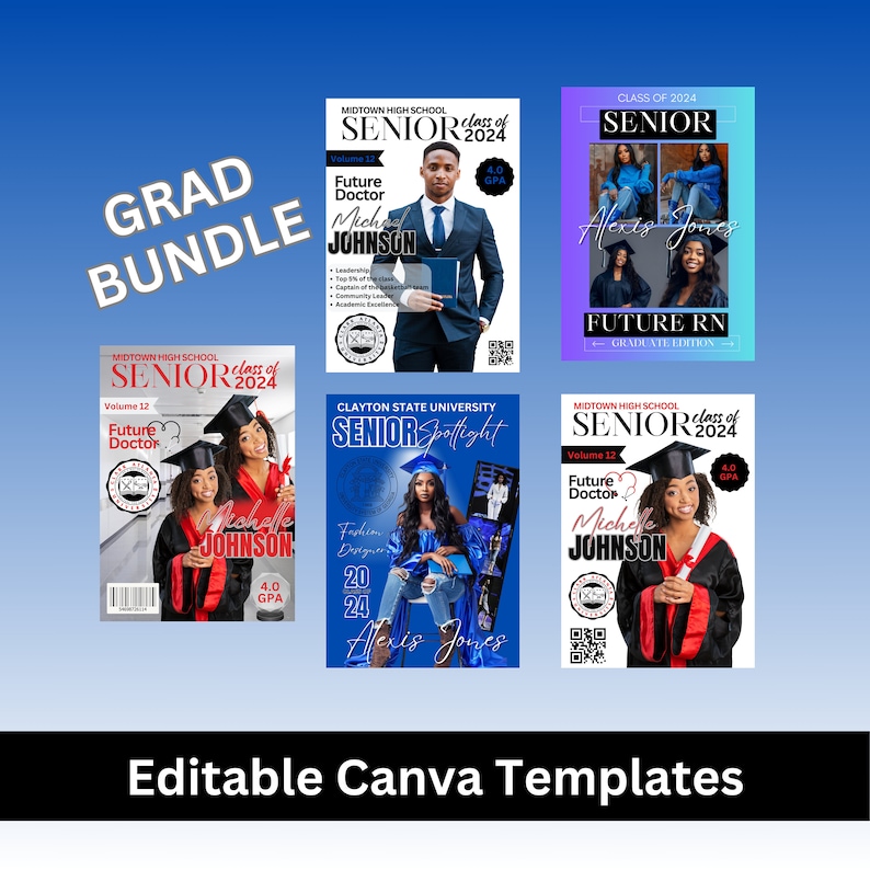 Graduation Magazine Cover Editable Canva Template Digital Design ...