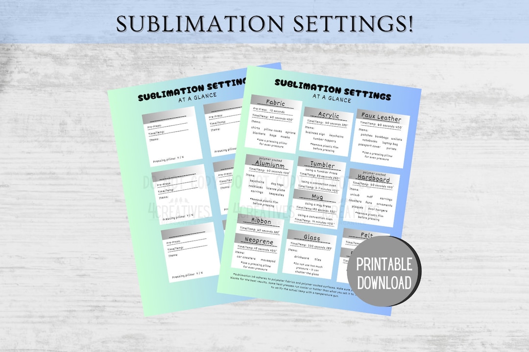 Sublimation Heat Press Settings Cheat Sheet PDF Printable Crafters ...