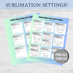 Heat Cheat Sheet for Sublimation - Etsy