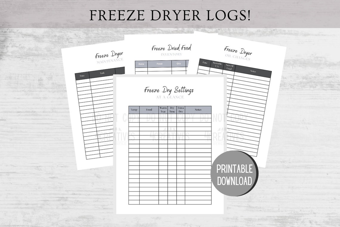Freeze Dryer Logs Printable PDF Bonus Weekly Freeze Dryer Run Schedule ...