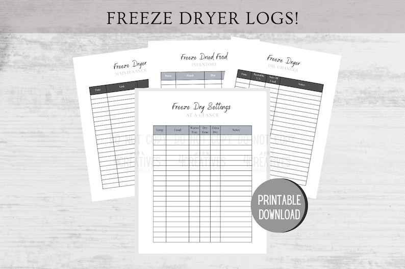 Freeze Dryer Logs Printable PDF Bonus Weekly Freeze Dryer Run Schedule ...
