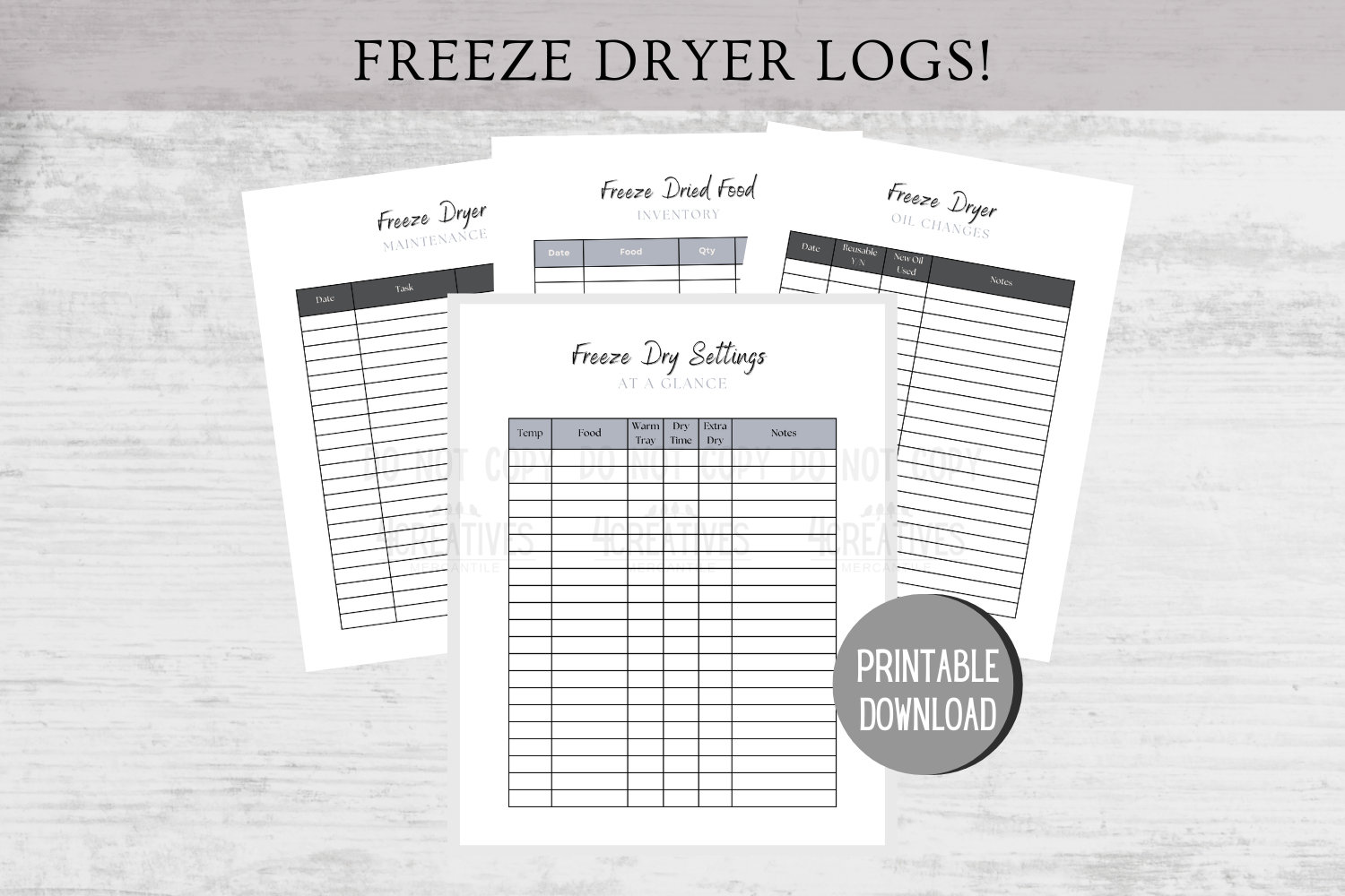 Freeze Dryer Logs Printable PDF Bonus Weekly Freeze Dryer Run Schedule ...