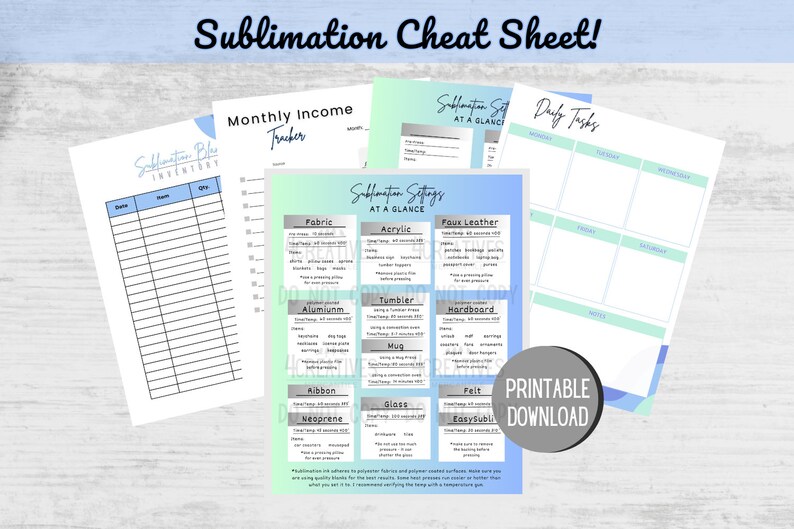 Sublimation Boss Daily Planner + Heat Press Settings Cheat Sheet PDF ...