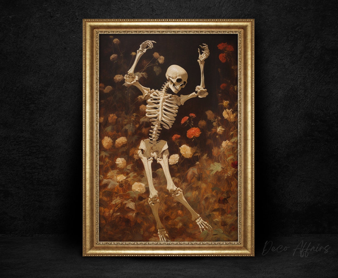 Skeleton Dancing in a Garden, Nostalgia Poster, Art Poster Print, Dark ...