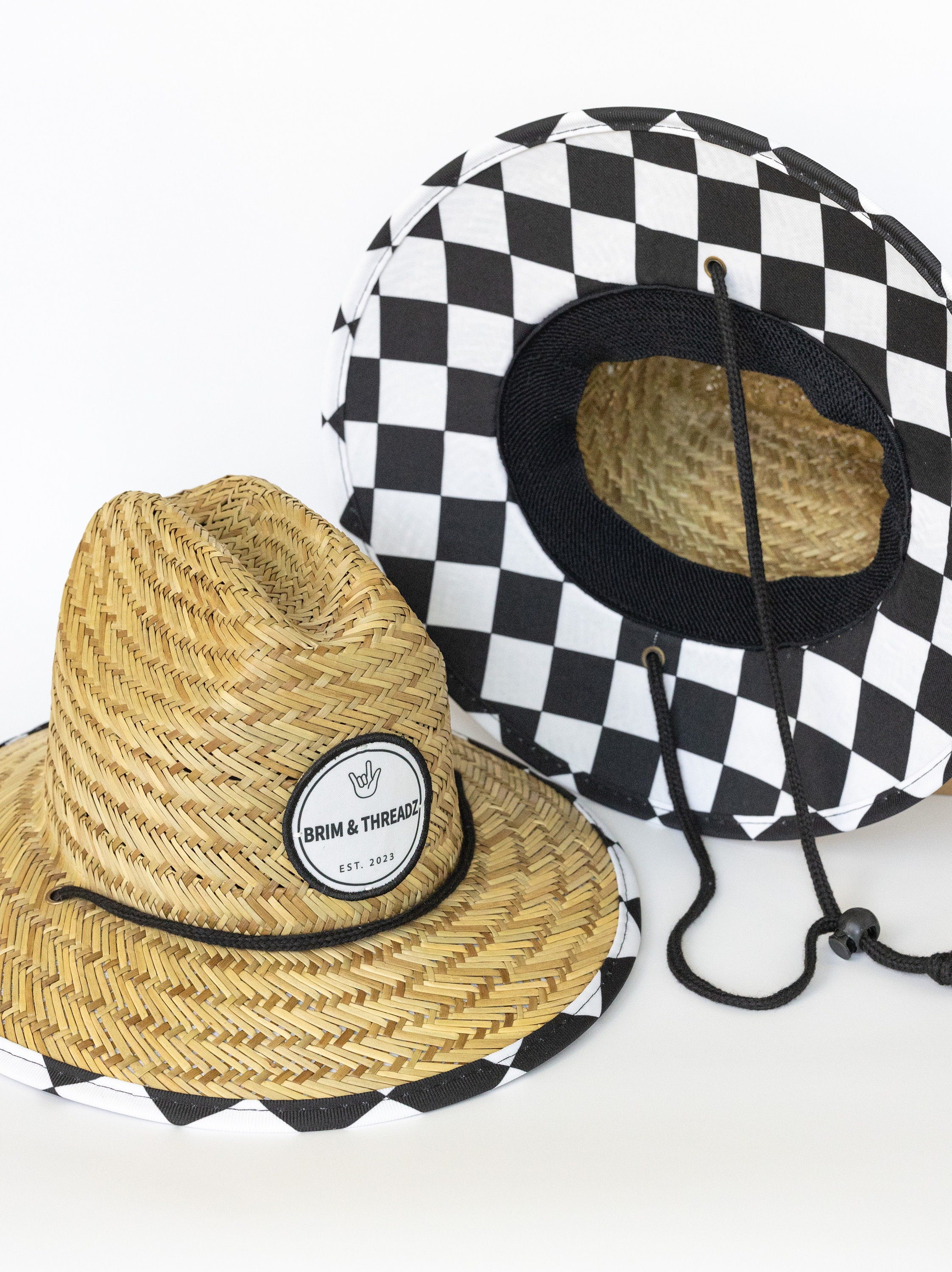 Checkered Straw Hat for Kids - Etsy