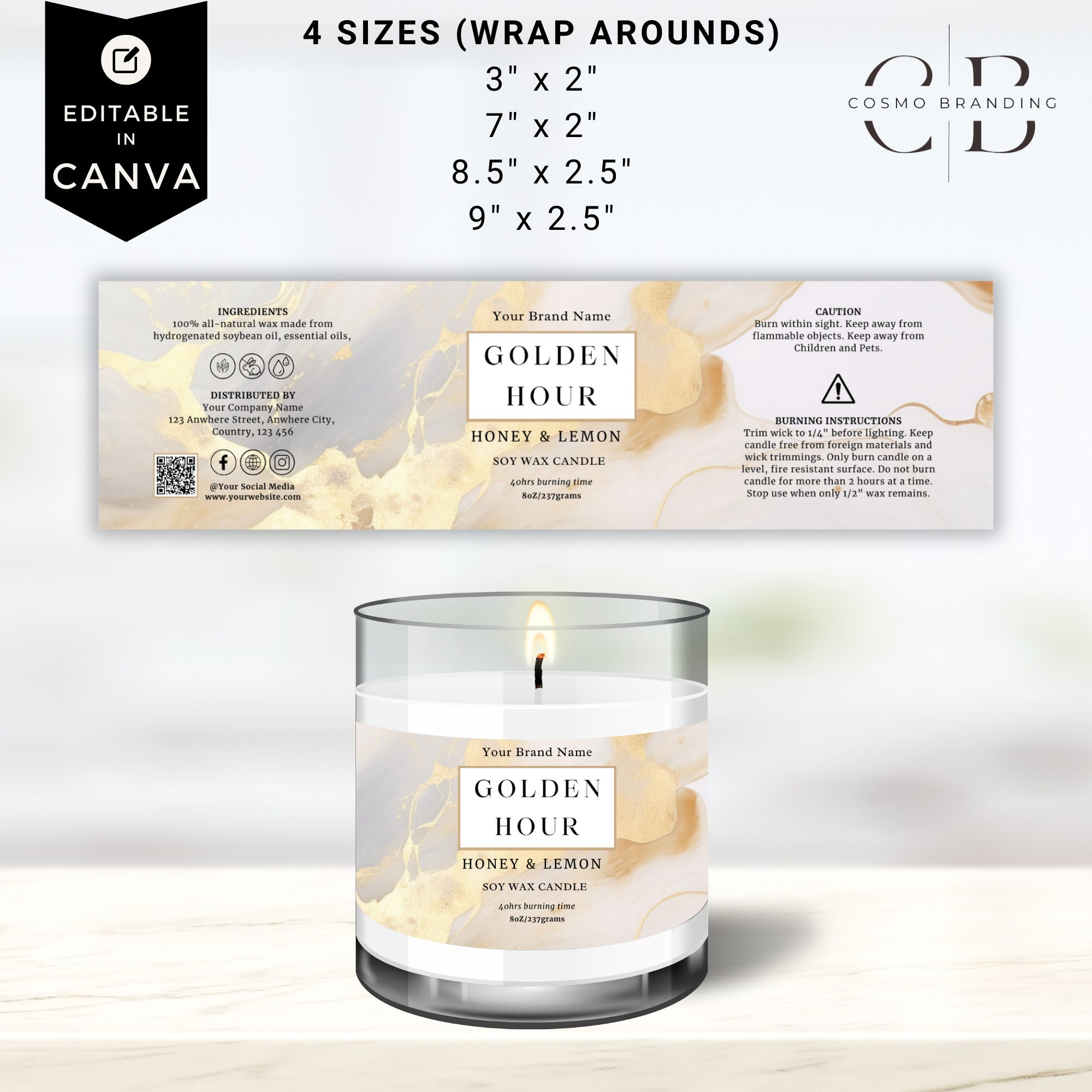 Editable Candle Jar Label, DIY Candle Label Template, Modern Candle ...