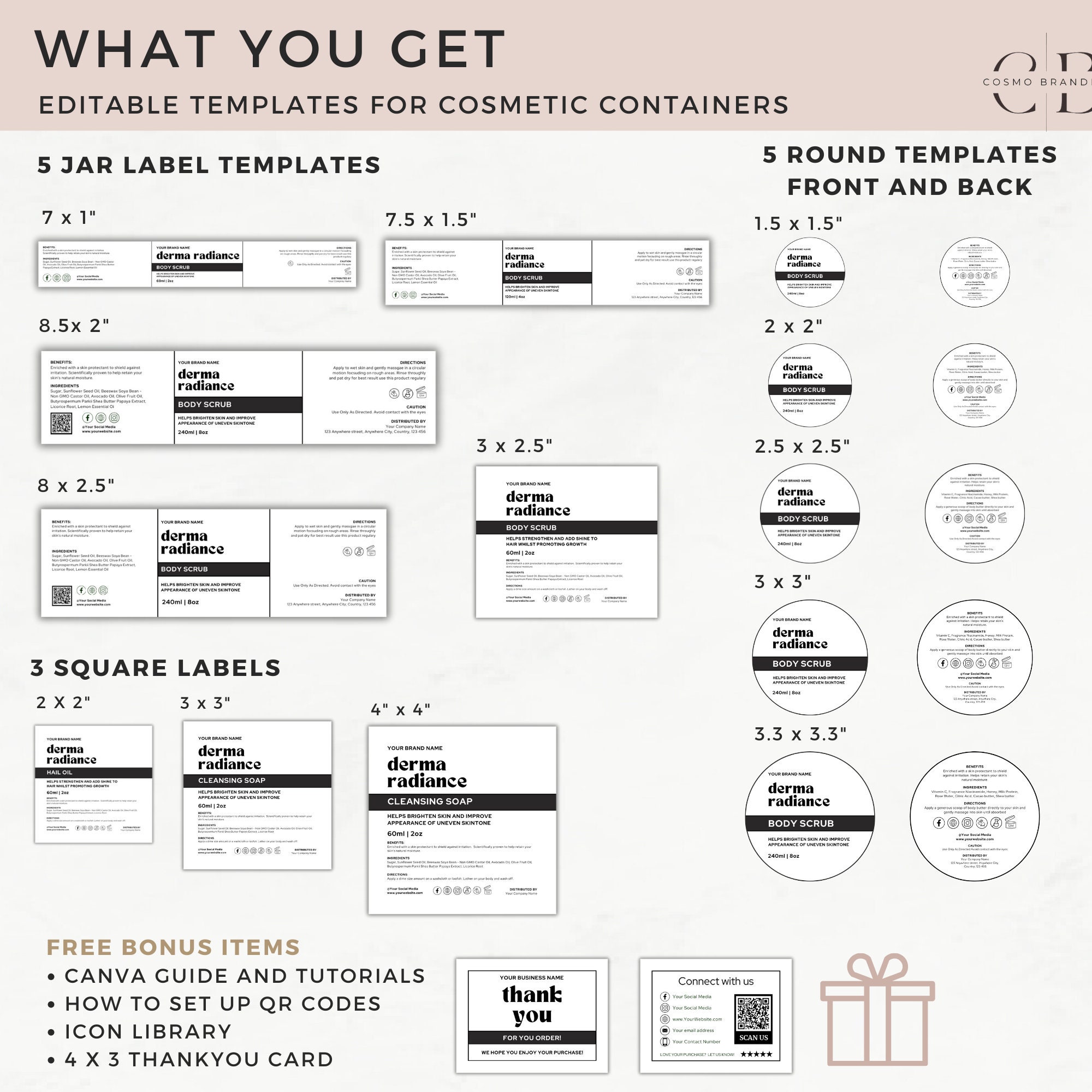 Editable Cosmetic Label Templates, Custom Body Product Label, DIY ...
