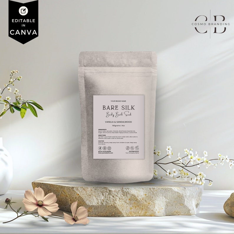 Editable Pouch Label Template, Bath Salts Label, Apothecary Pouch Label ...