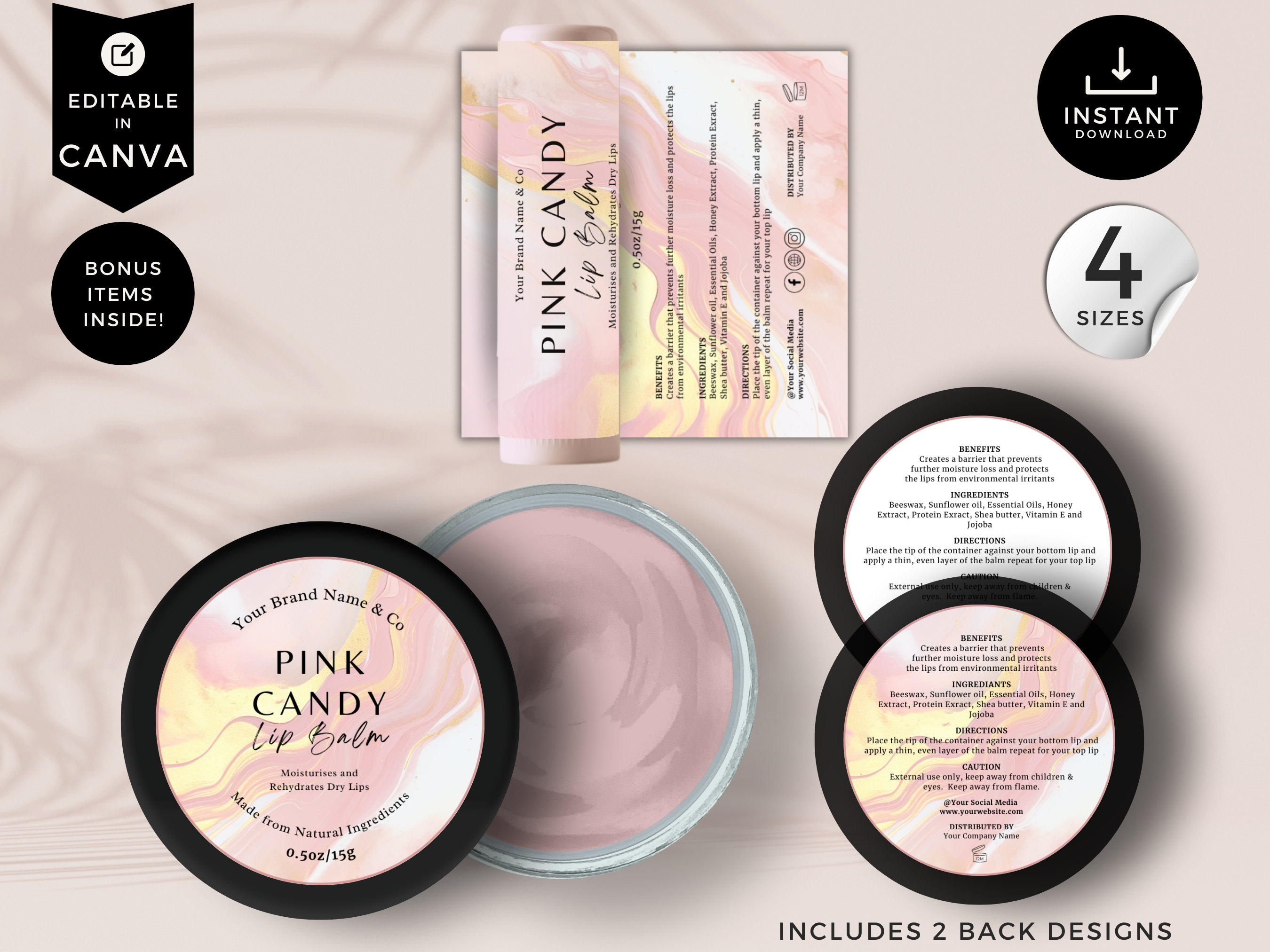 Lip Balm Label Template, Editable Chapstick Label, Editable Cosmetic ...