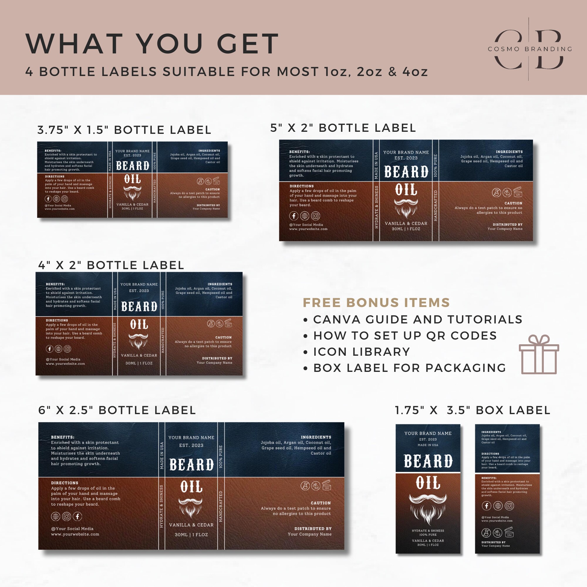 Editable Oil Dropper Bottle Label, DIY Essential Oil Template, Beard ...