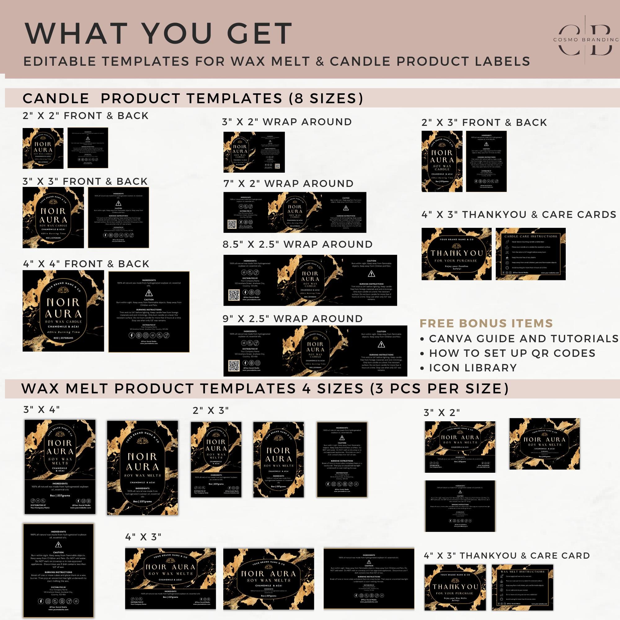 Luxury Elegant Candle and Wax Melt Label Template Bundle, Canva ...