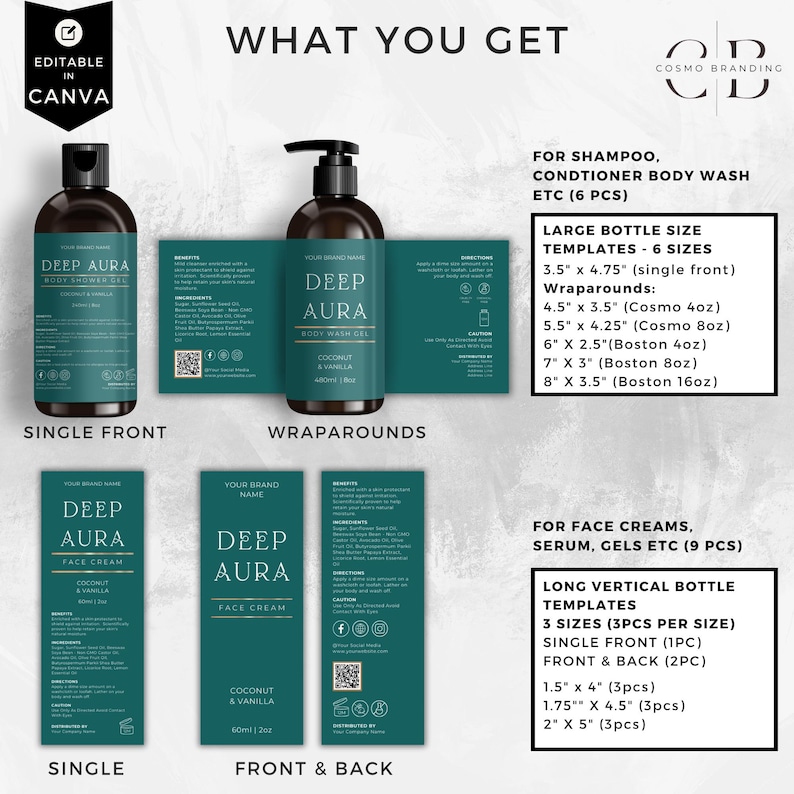 Editable Cosmetic Label Templates, Custom Body Product Label, DIY ...