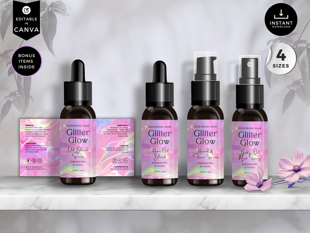 Editable Oil Dropper Bottle Label, DIY Essential Oil Template, Hair Oil ...