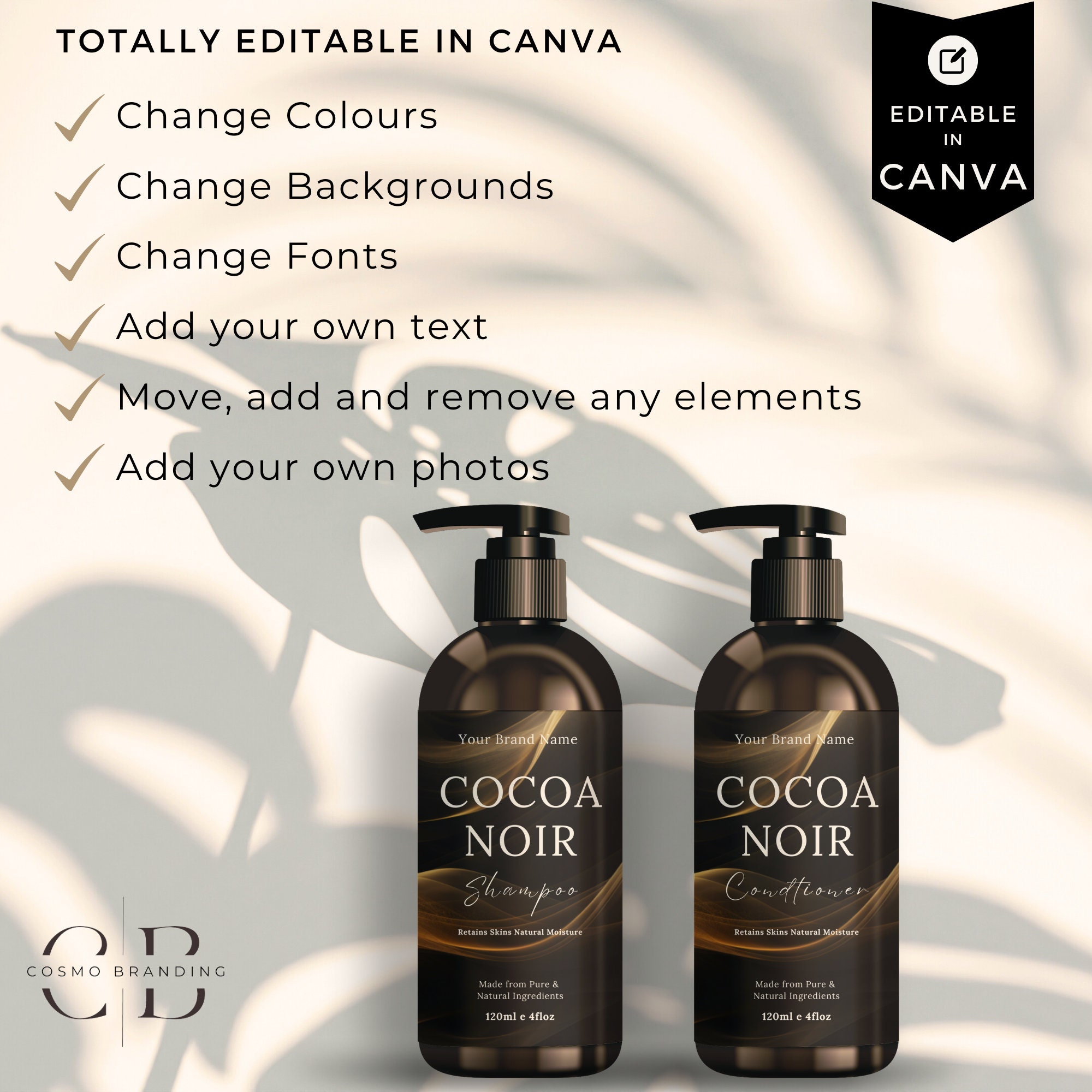 Shampoo Bottle Label Template, Canva Bottle Label Design, DIY Cosmetic ...