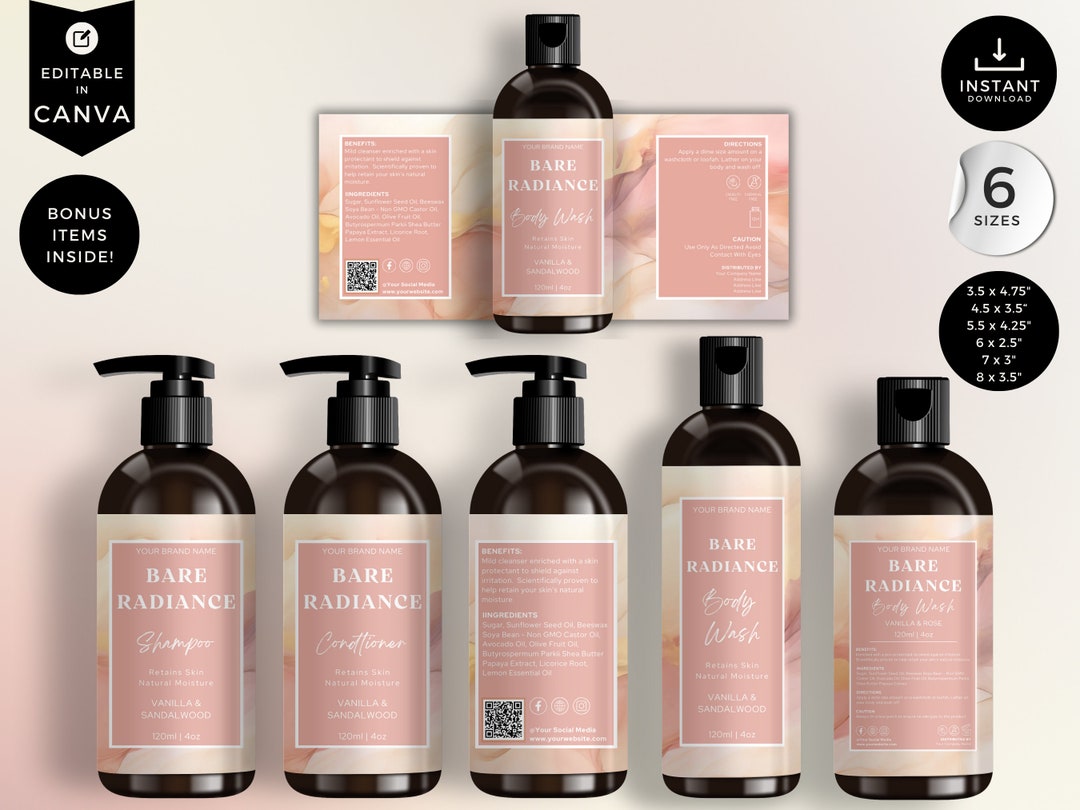 Shampoo Bottle Label Template, Canva Bottle Design, DIY Cosmetic Bottle ...