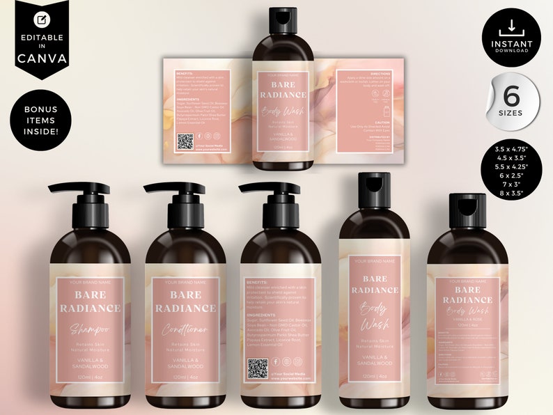Shampoo Bottle Label Template, Canva Bottle Design, DIY Cosmetic Bottle ...