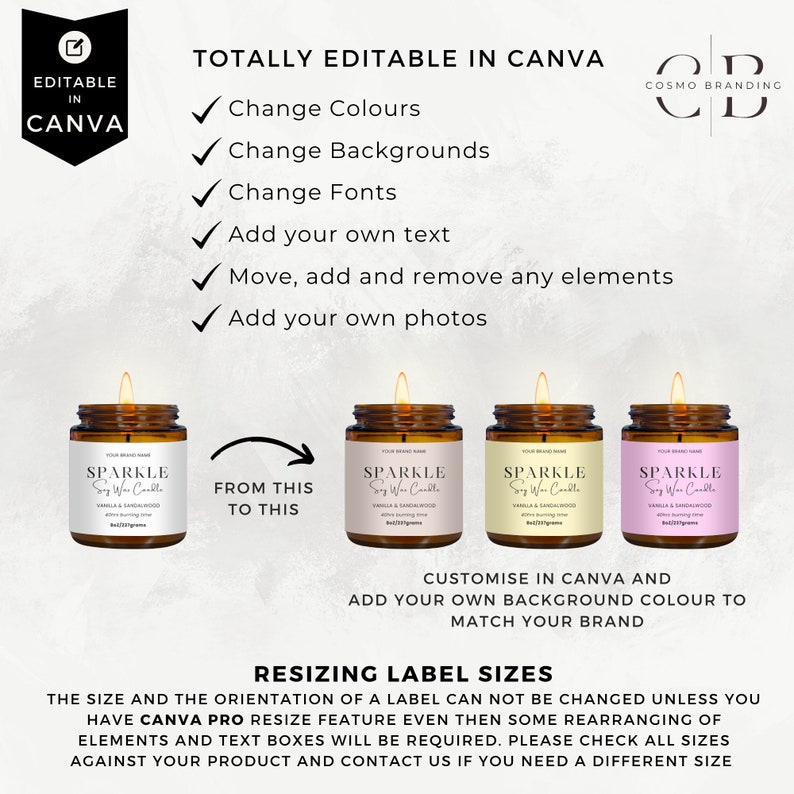 Editable Candle Jar Label Template, DIY Candle Product Design, Modern ...