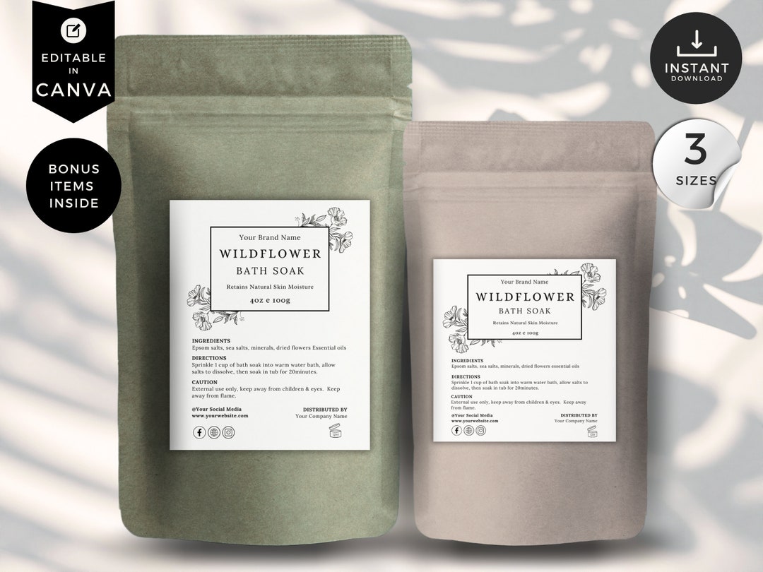 Editable Pouch Label Template, Bath Salts Label, Apothecary Pouch Label ...