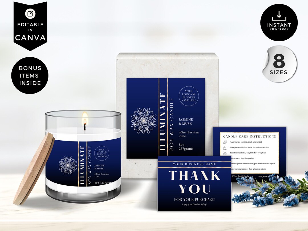Editable Candle Jar Label Template, DIY Candle Product Design, Modern ...