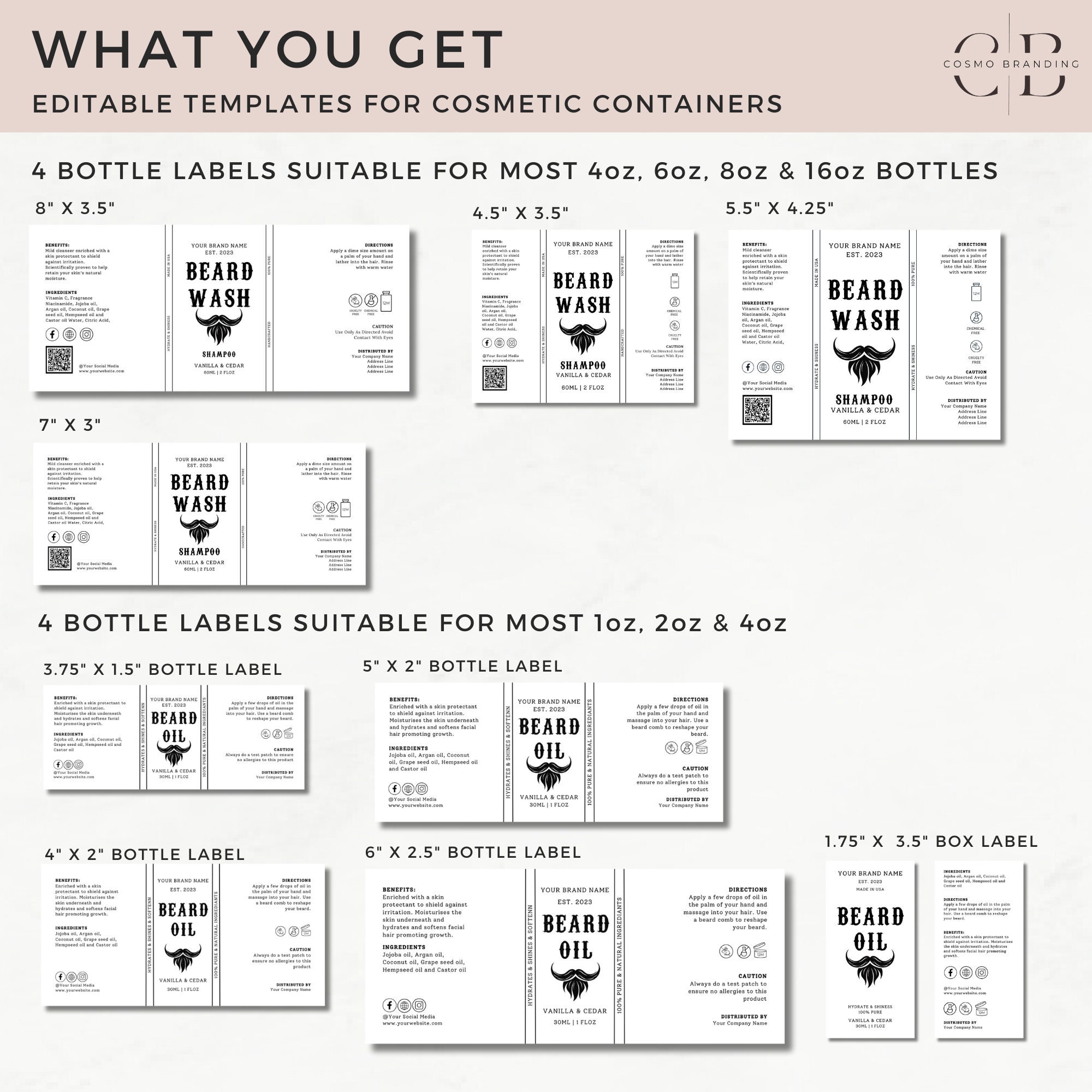 Editable Cosmetic Label Templates, DIY Men Care Labels, Jar Labels ...