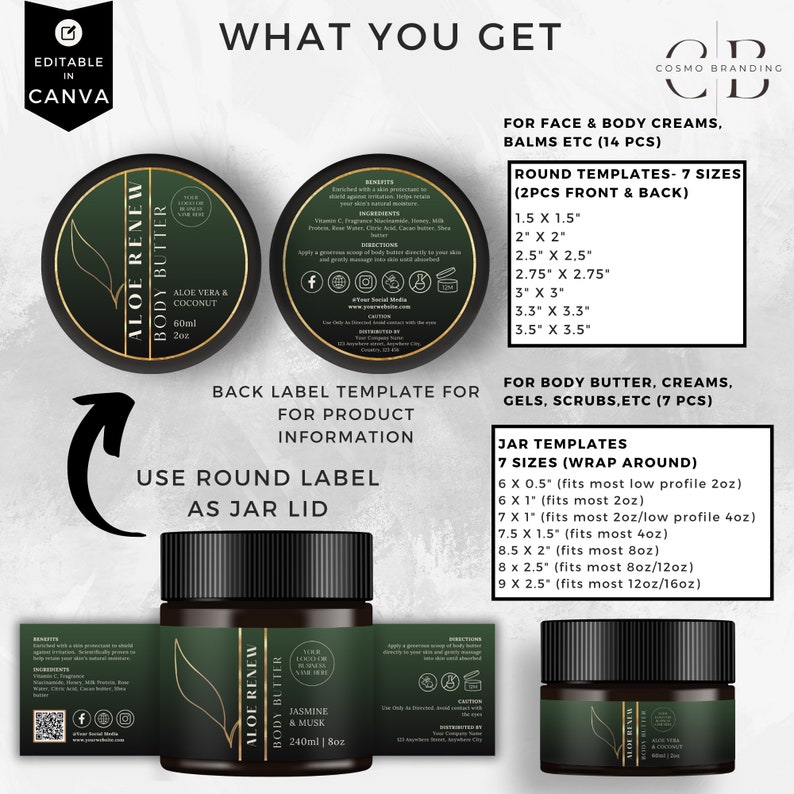 Editable Cosmetic Label Templates, Custom Body Product Label, DIY ...