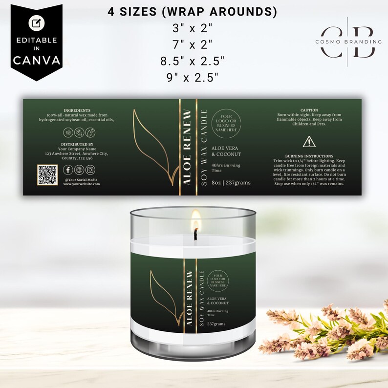 Luxury Elegant Candle Label Template Bundle, Canva Editable Candle ...