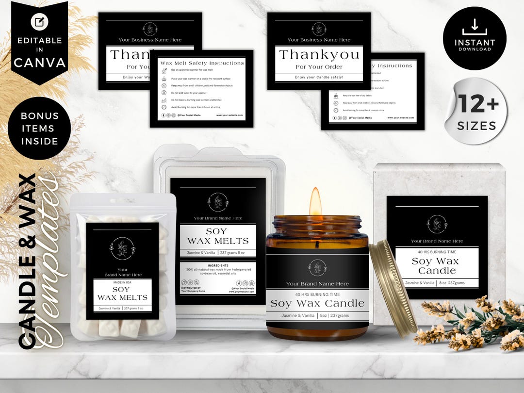 Editable Candle Labels, Wax Melts Label Templates, Candle Packaging Box ...