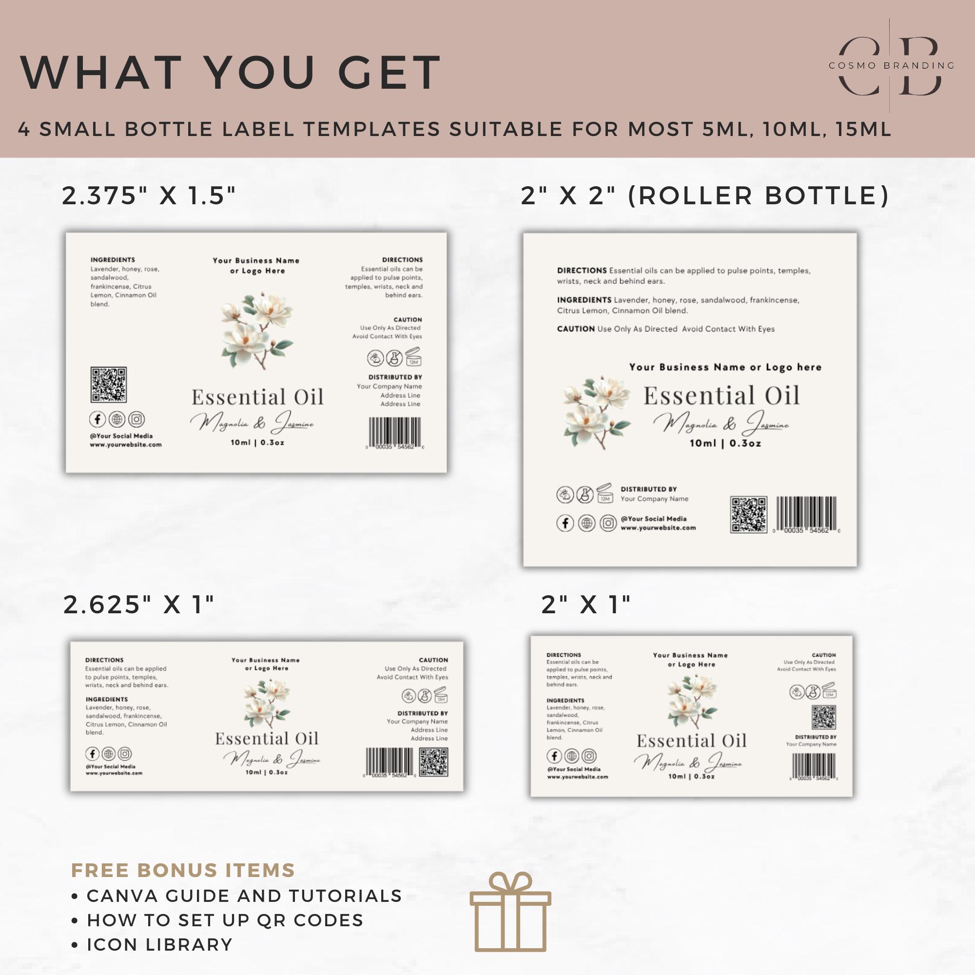 Floral Luxury Essential Oil Label Template Set, Canva Editable Small ...