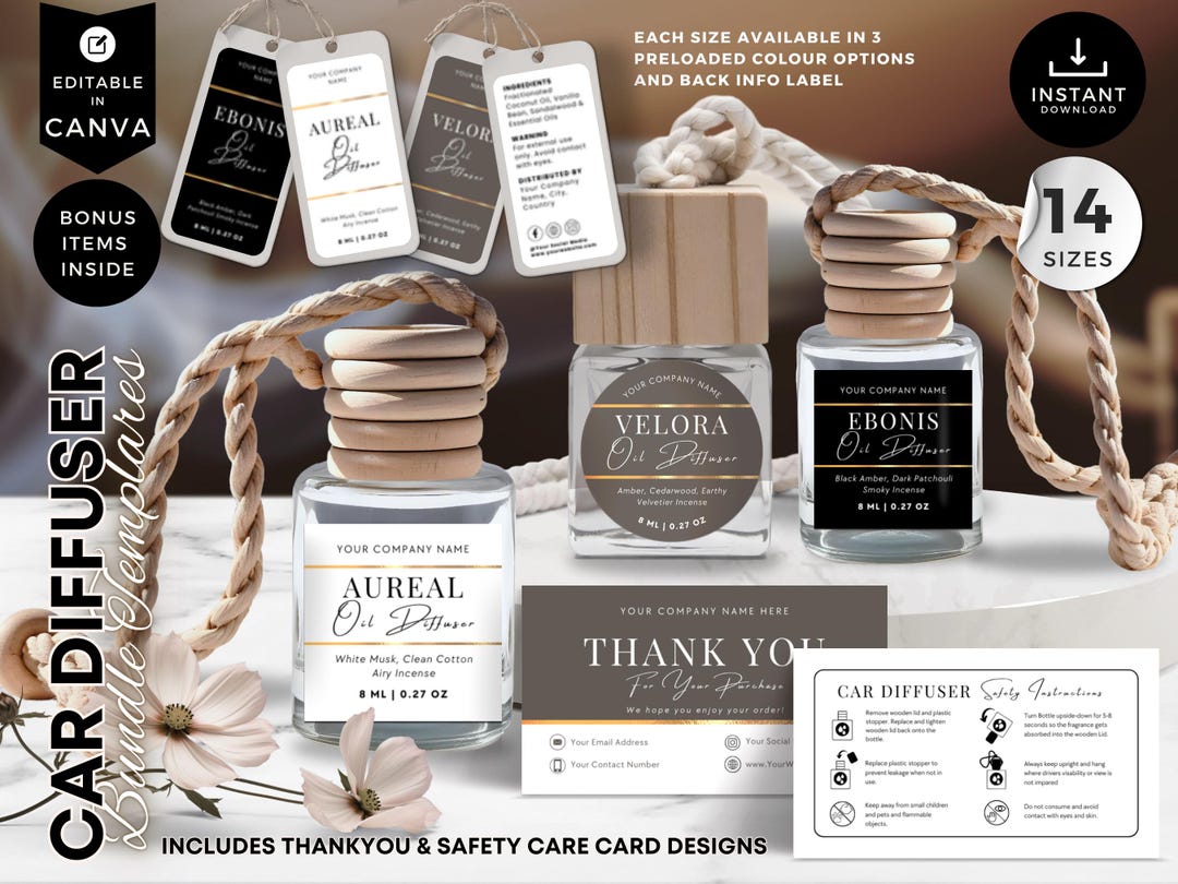 Editable Car Diffuser Label Templates, Canva Hanging Fragrance Design ...