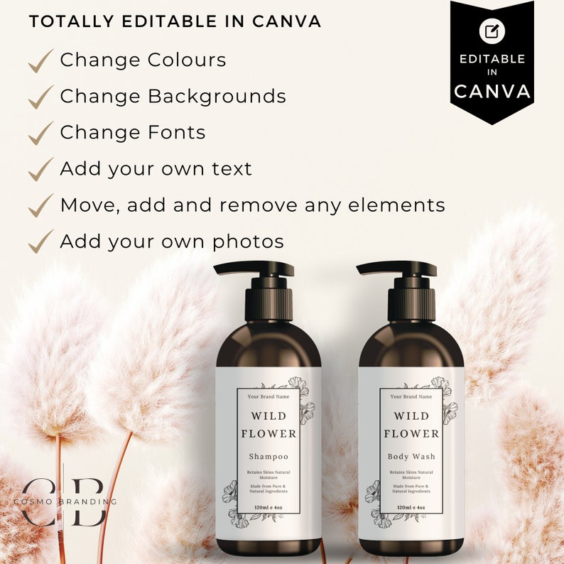 Shampoo Bottle Label Template, Canva Bottle Label Design, DIY Cosmetic ...