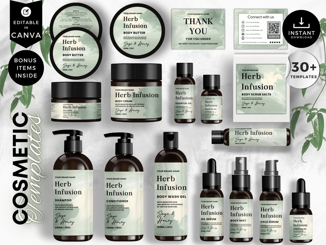 Editable Cosmetic Label Templates, Custom Body Product Label, DIY ...