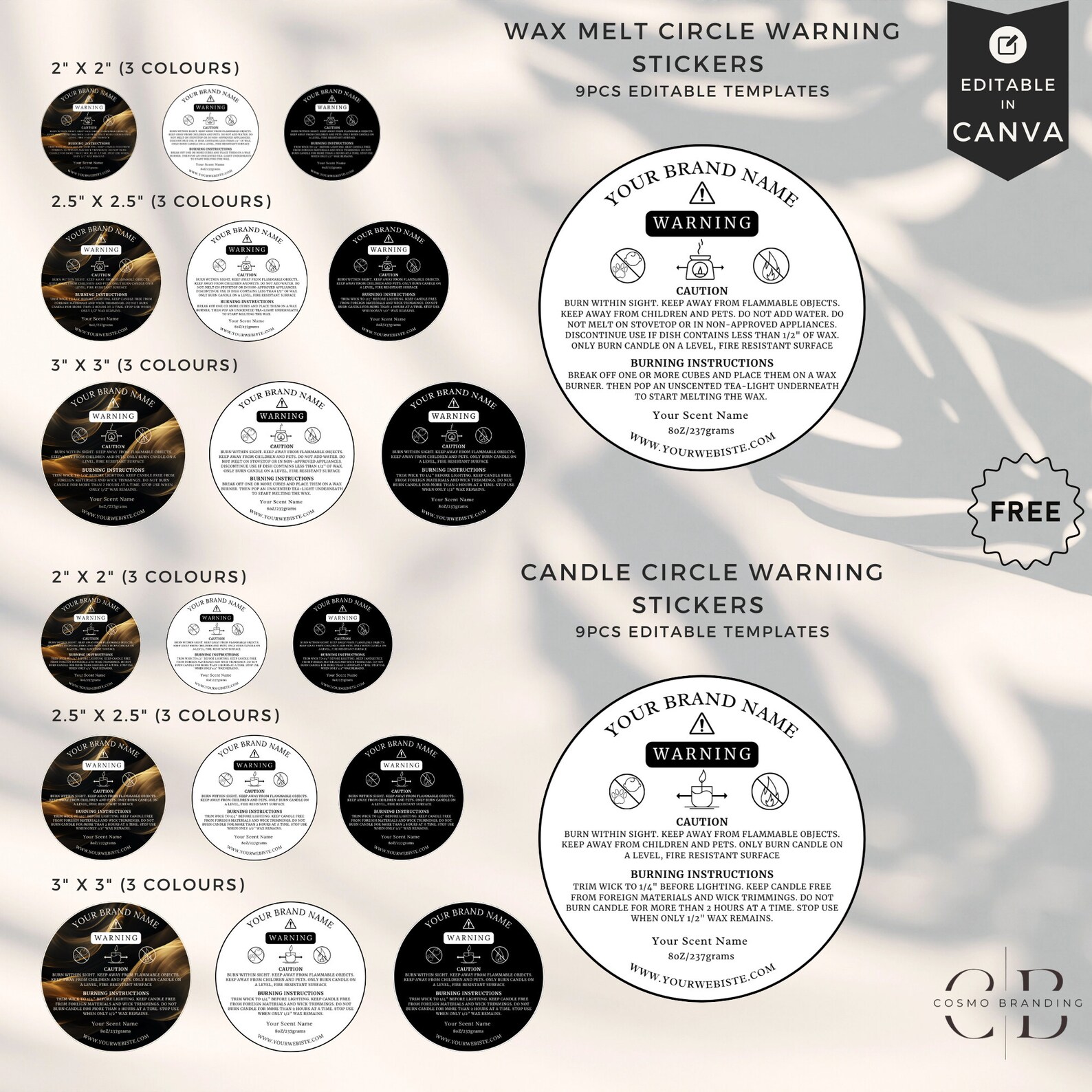 Editable Candle Labels, Wax Melts Label Templates, Candle Packaging Box ...