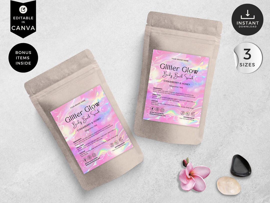 Editable Pouch Label Template, Bath Salts Label, Apothecary Pouch Label ...