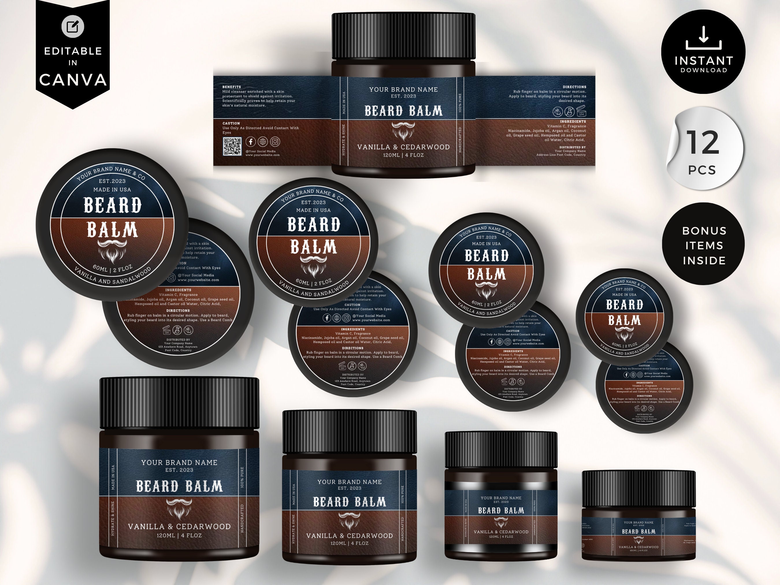 Jar Label Template, Vintage, Men Care Designs, Editable Beard Product ...