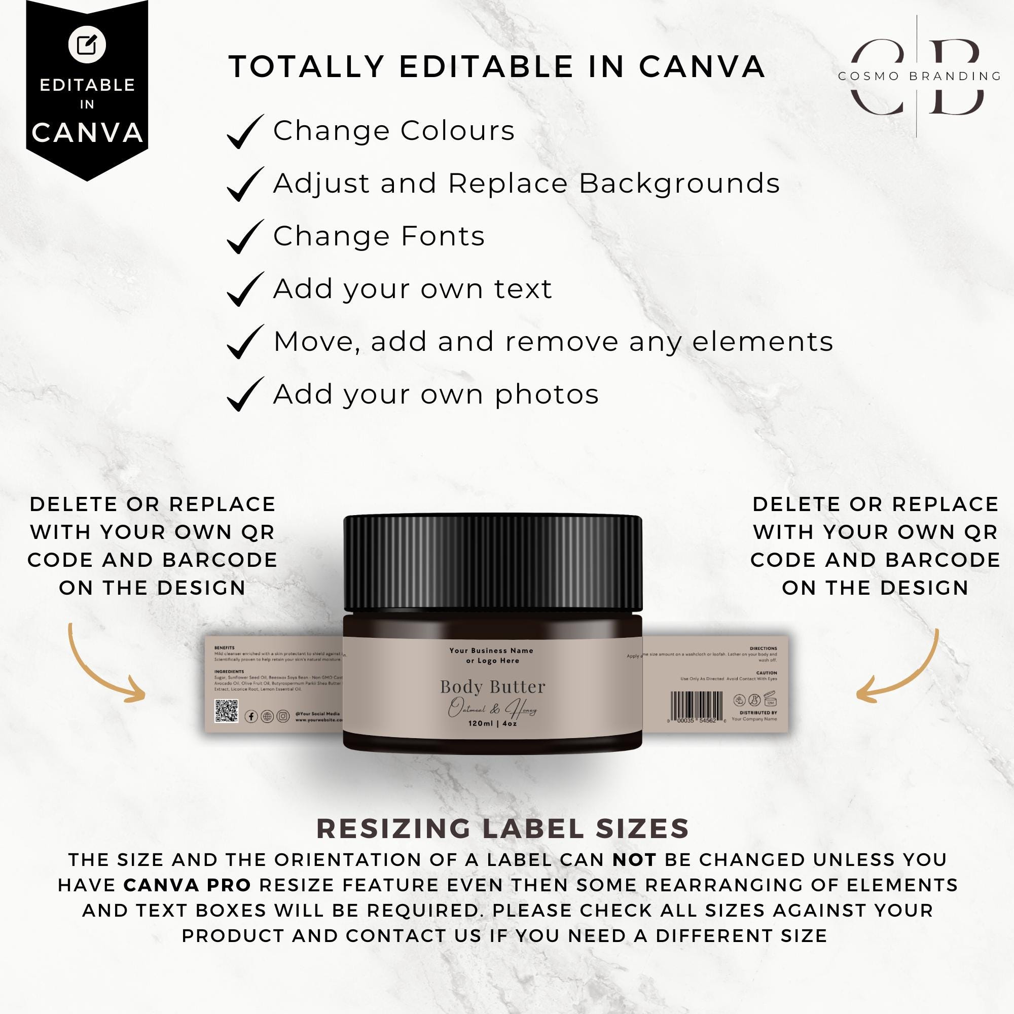 Editable Jar Label Templates, Cosmetic Product Label, DIY Canva Design ...